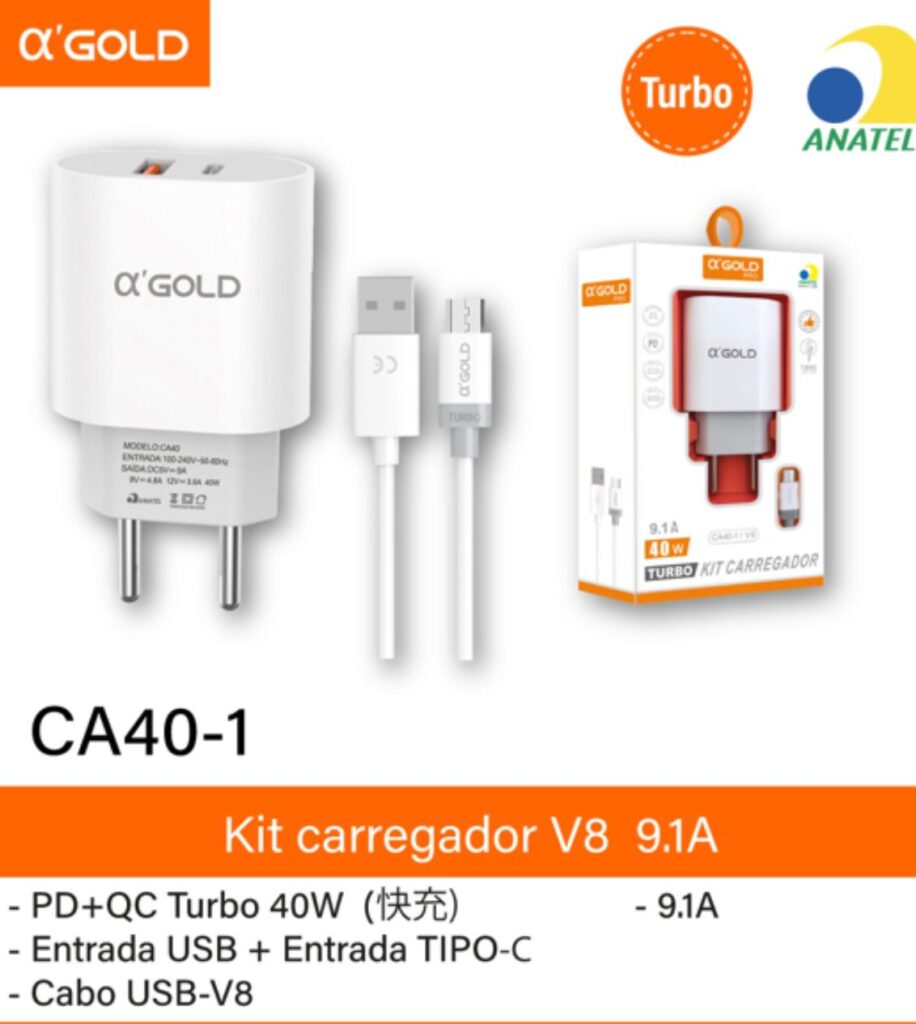 Carregador CA40-1 V8 9.1A Entrada USB+tipo-c – Good Lucky